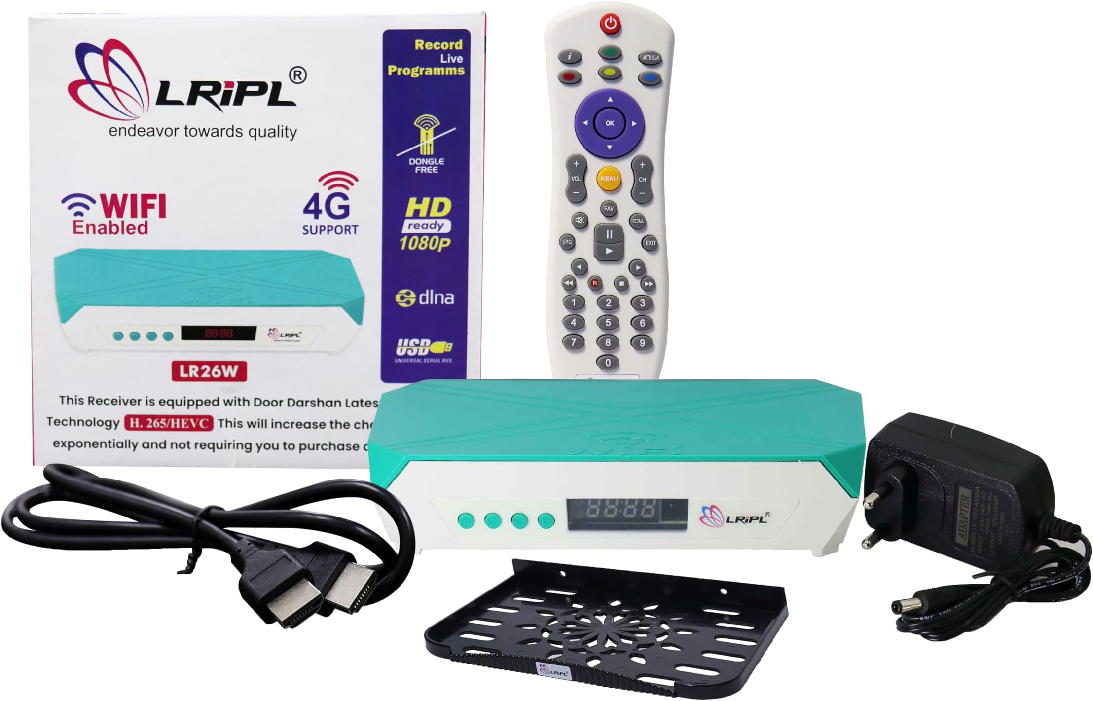 LRIPL LR26W HD MPEG4 Free to Air Set Top Box with Wall Mount Stand, 4G ...