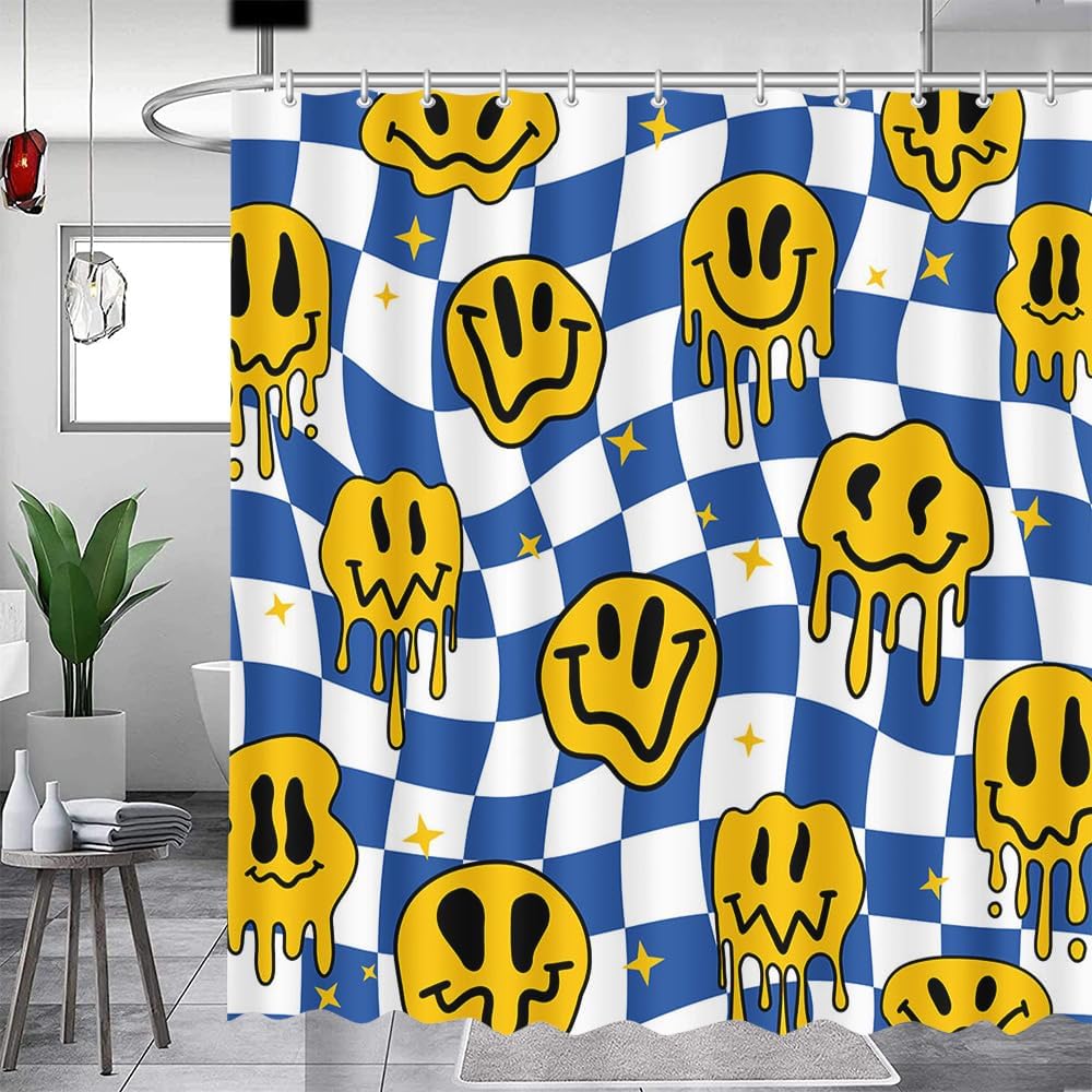 Amazon.com: MEHOFOND Retro Checkered Shower Curtain Retro Hippie Shower ...