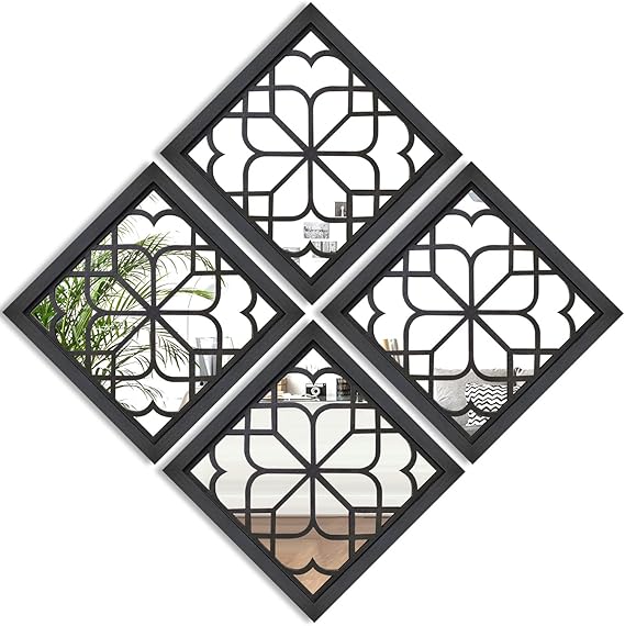 Amazon.com: Wocred Set of 4 Mirrors Square Wall Mirror,Gorgeous Rustic ...