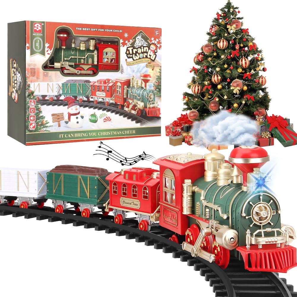 Buy JUQU Large Christmas Train Set - Electric Train Toys w/Xmas Sounds ...