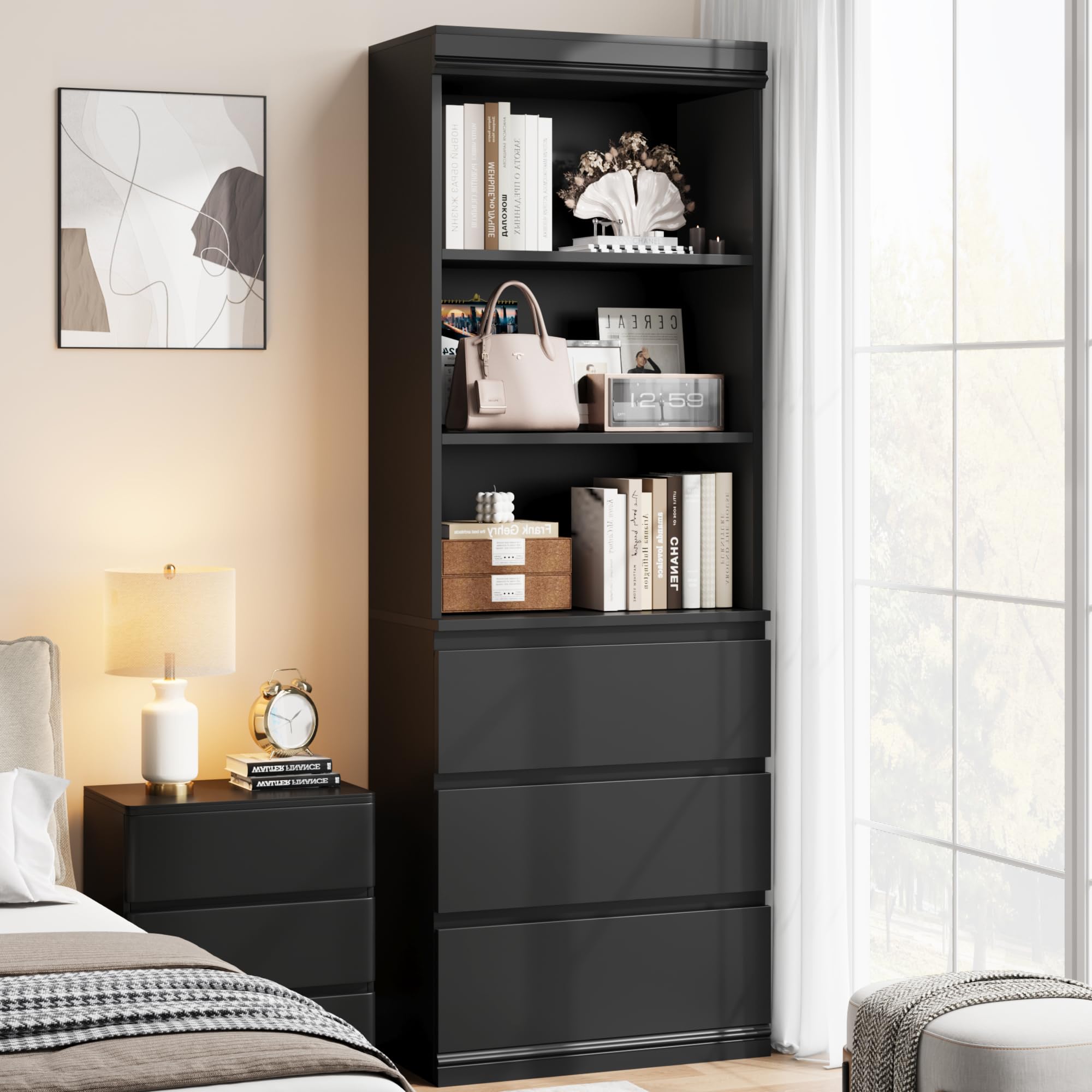Amazon.com: Bookcase with Drawers 70.27 Inches Tall Bookcases Large ...