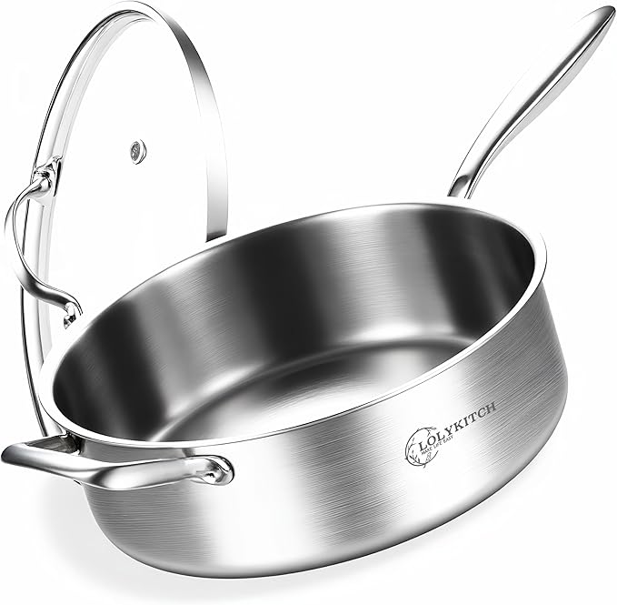 Amazon.com: LOLYKITCH 7 QT Tri-Ply Stainless Steel Sauté Pan with Lid ...