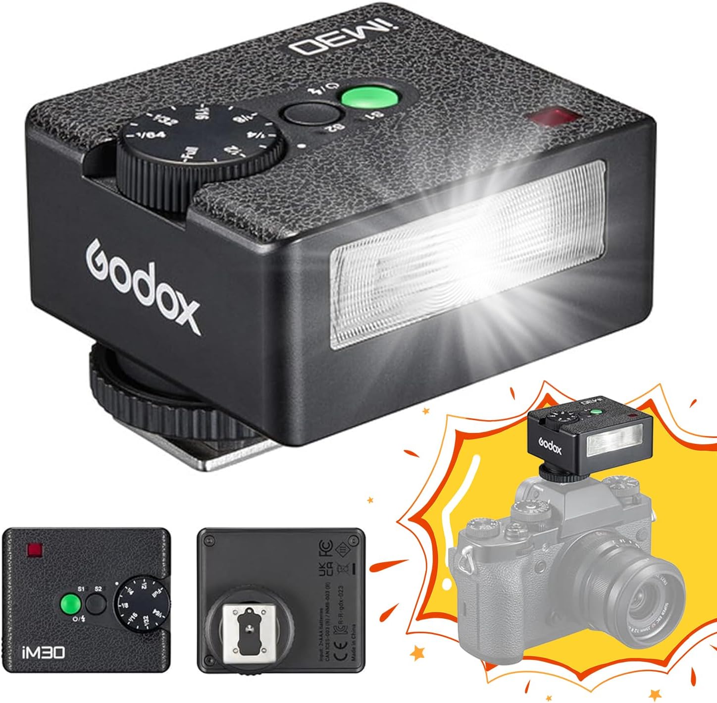 Amazon.com : Godox IM30 Camera Flash,230 Full-Power Mini Manual Flash ...