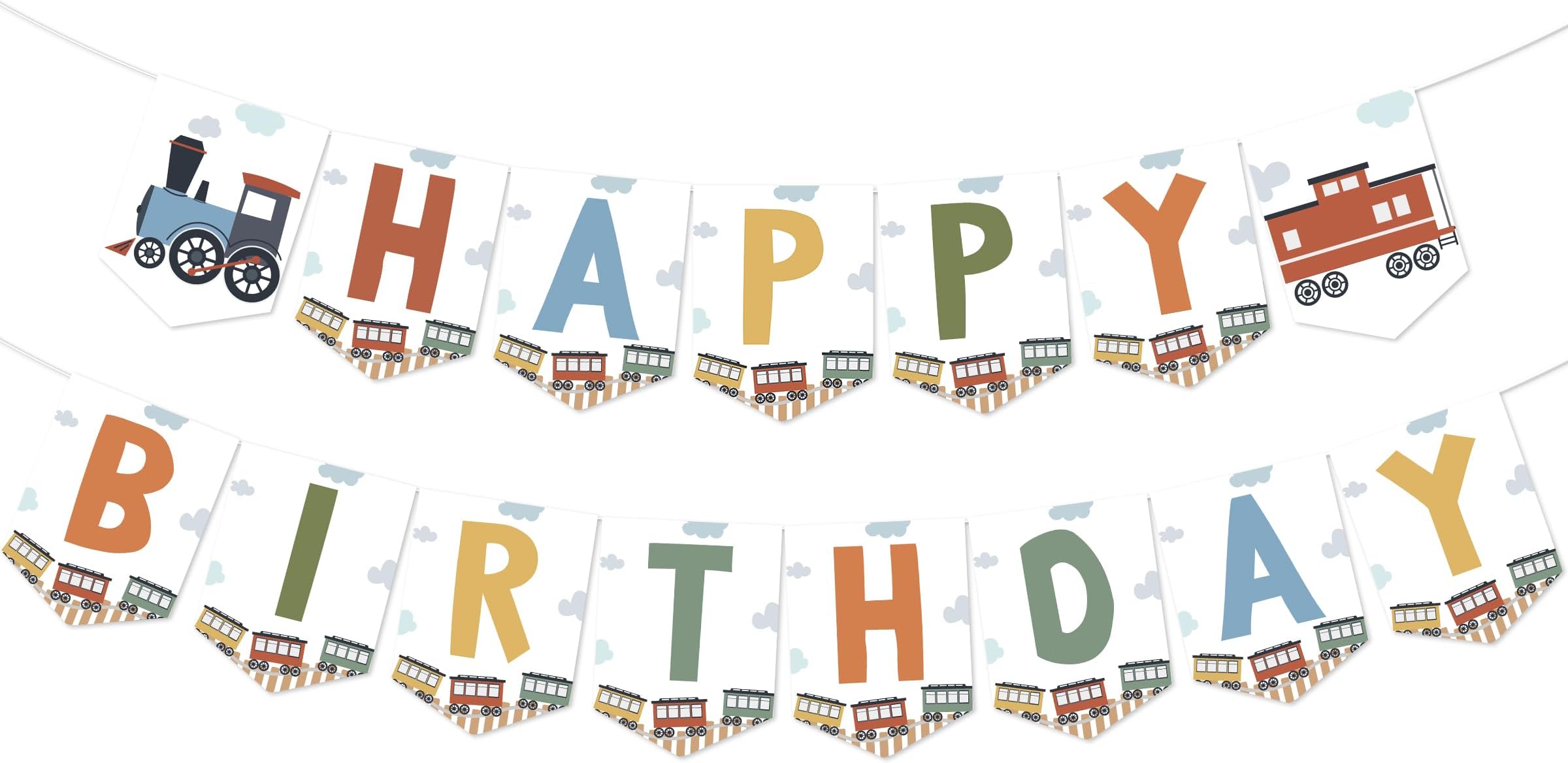 Amazon.com: Train Birthday Party Banner Decorations for 2 3 4 Year Old ...