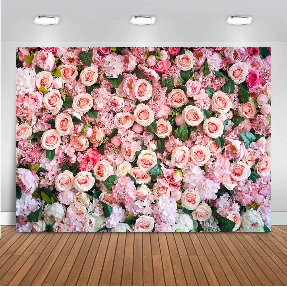 Amazon.com : ANSHUHAI Pink Rose Flower Wall Backdrop Pink Flowers ...
