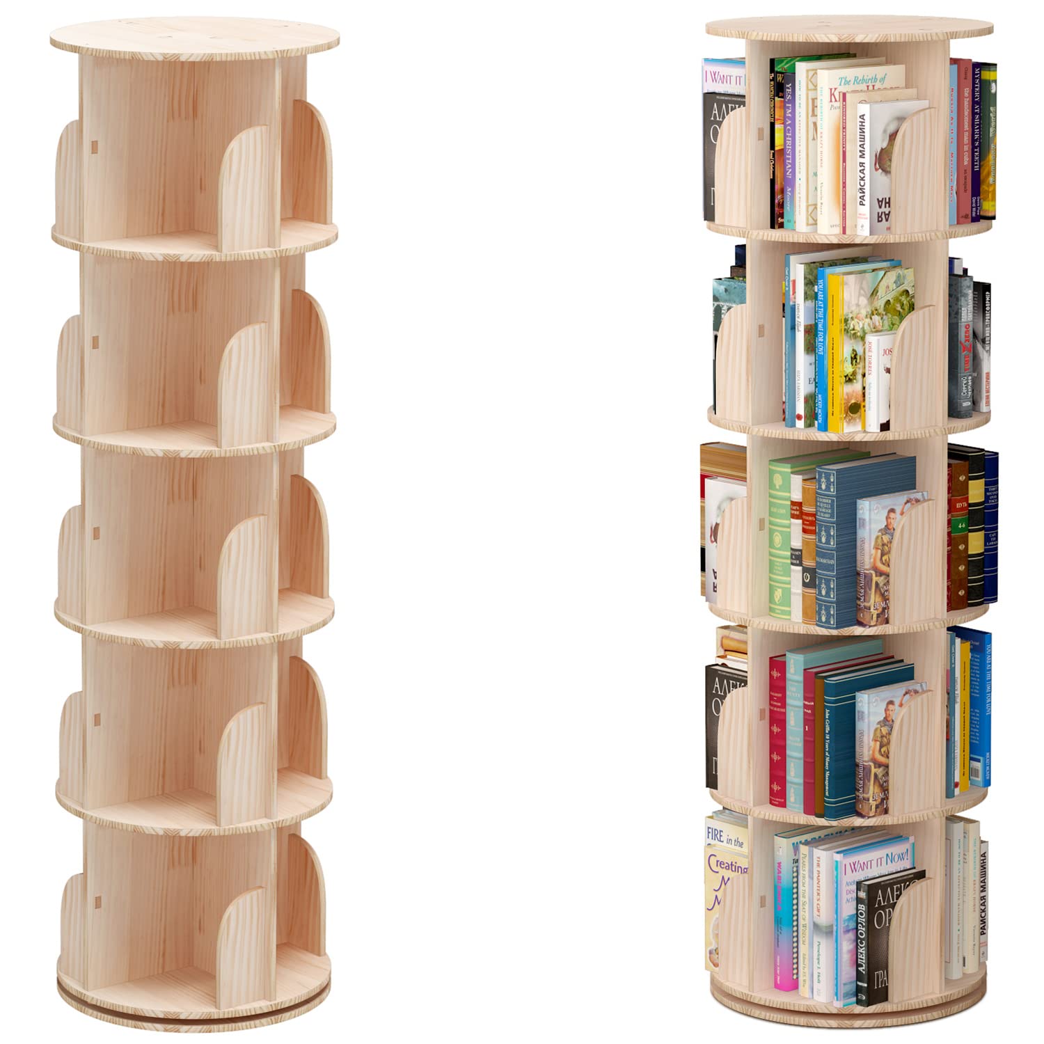 Bookcase, Rotating Bookshelf, Picture Bookcase, Natural Wood, Manga ...