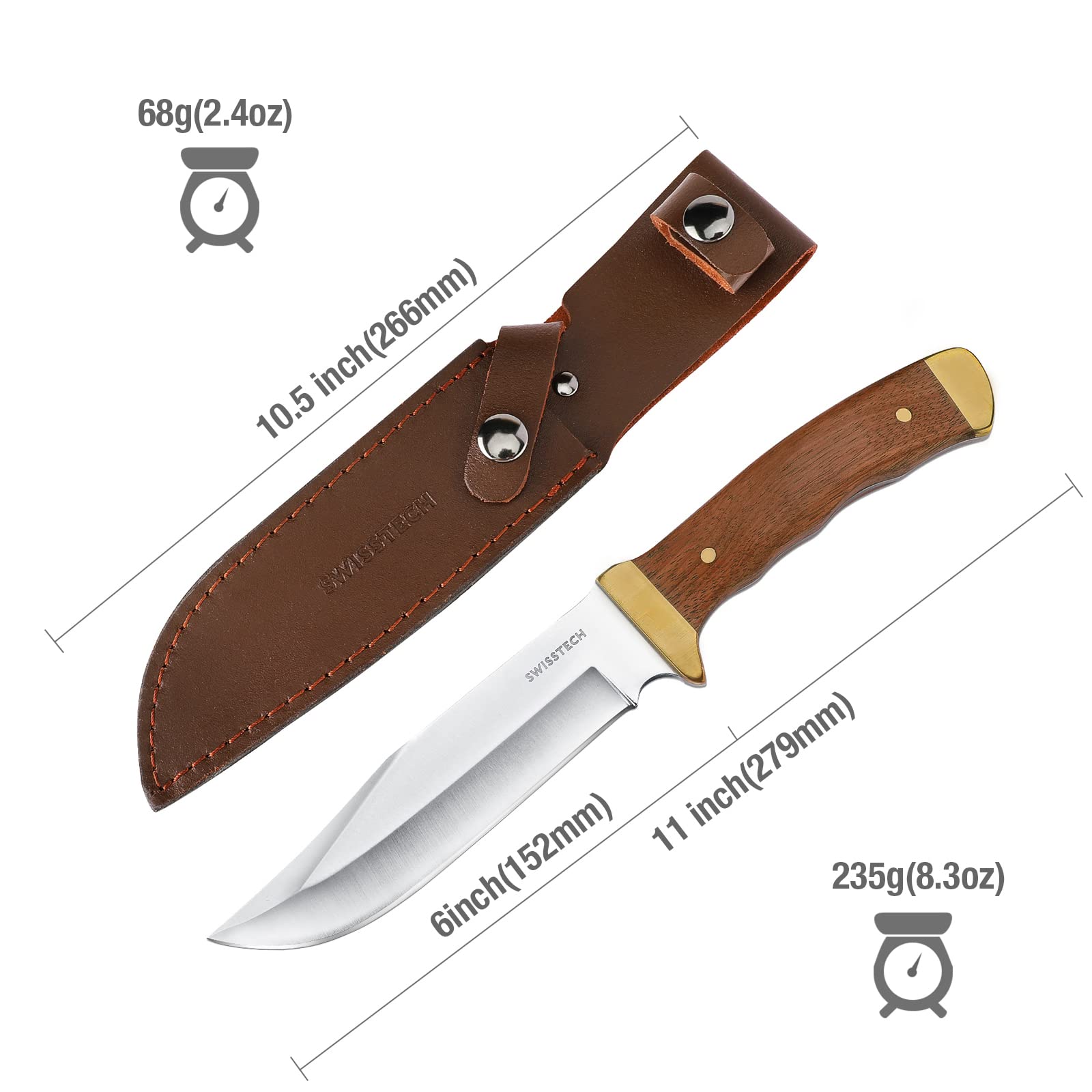 Buy Swiss+Tech Fixed Blade Knife, 11 Inch Full Tang Hunting Knife with ...