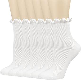 Amazon.com: Mcool Mary Womens Crew Socks Ruffle White Casual Cotton ...