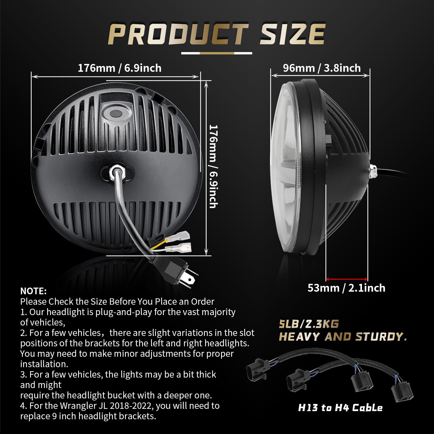 Snapklik.com : 7 Inch Round LED Headlights Assembly High And Low Beam ...