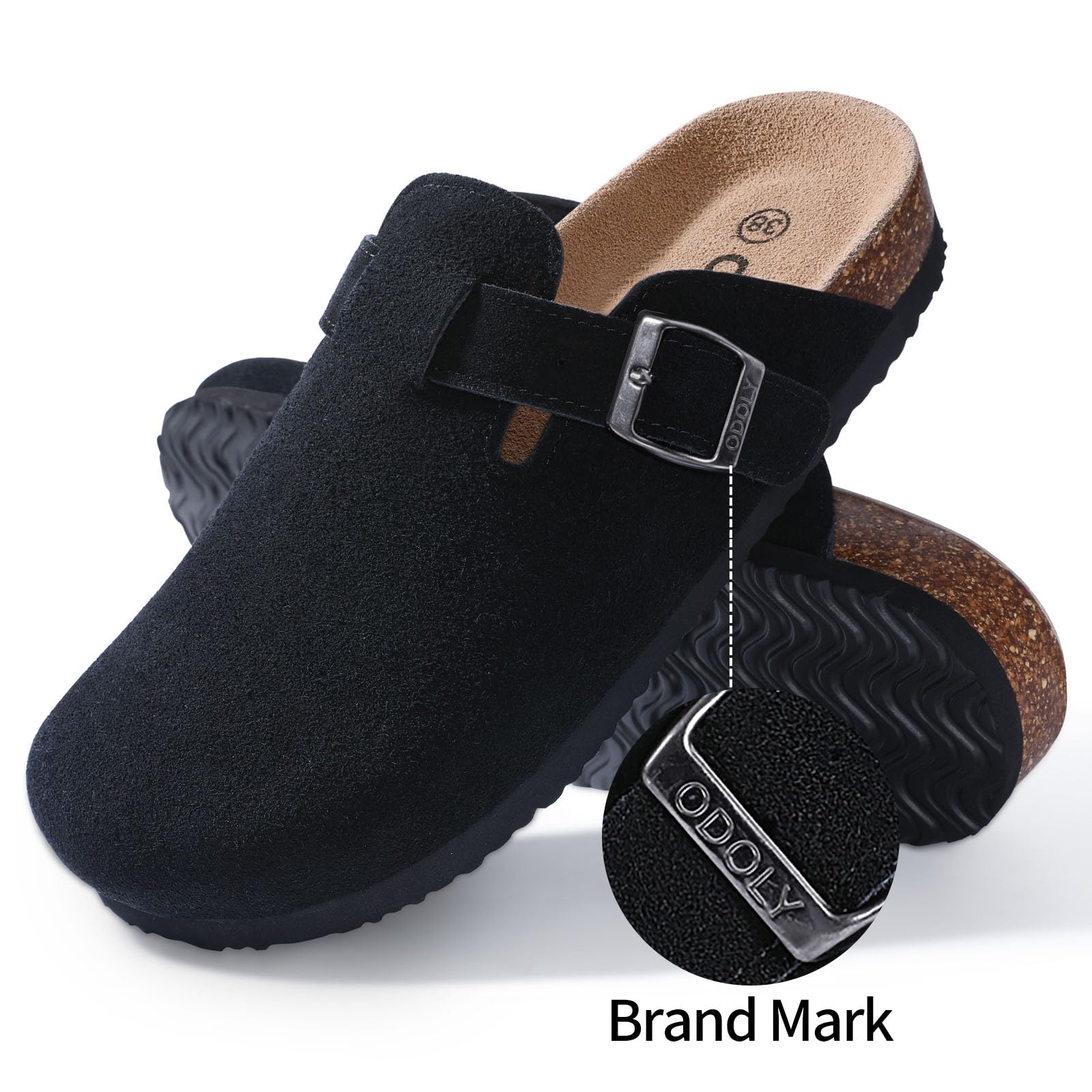 Snapklik.com : ODOLY Womens Suede Clogs Soft Cork Footbed Leather Mules ...