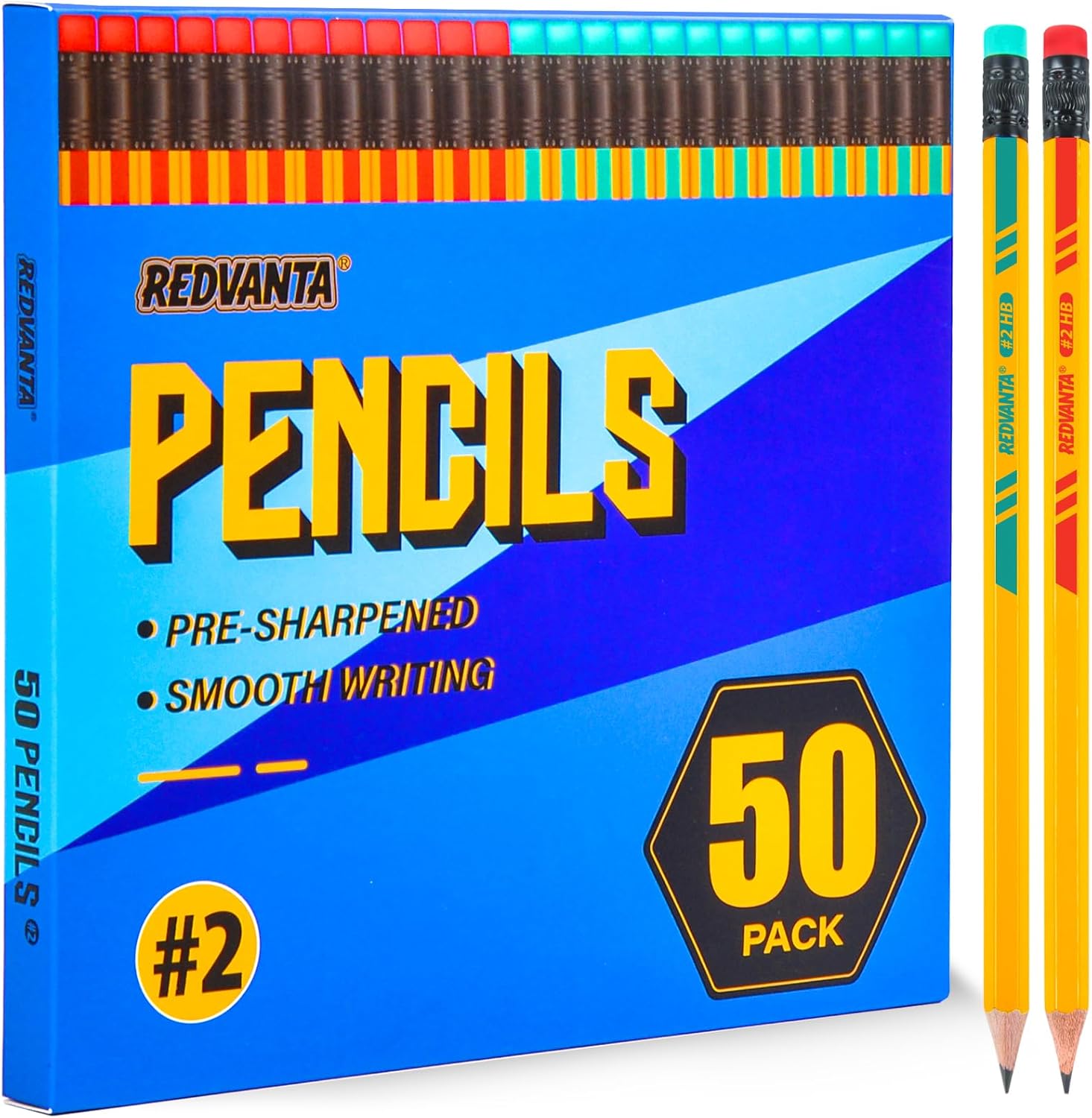 Amazon.com : REDVANTA #2 HB Pencils, 50 Count Pre-Sharpened Yellow Wood ...