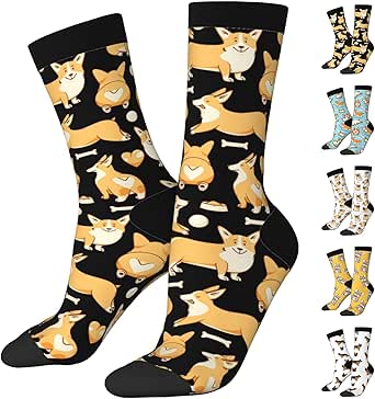 Amazon.com: ZHIFU Funny Crew Corgi Socks For Dog Lover,Pug Printed ...