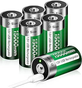 Amazon.com: Rechargeable D Batteries 6 Pack with USB-C Charging Cable,1 ...