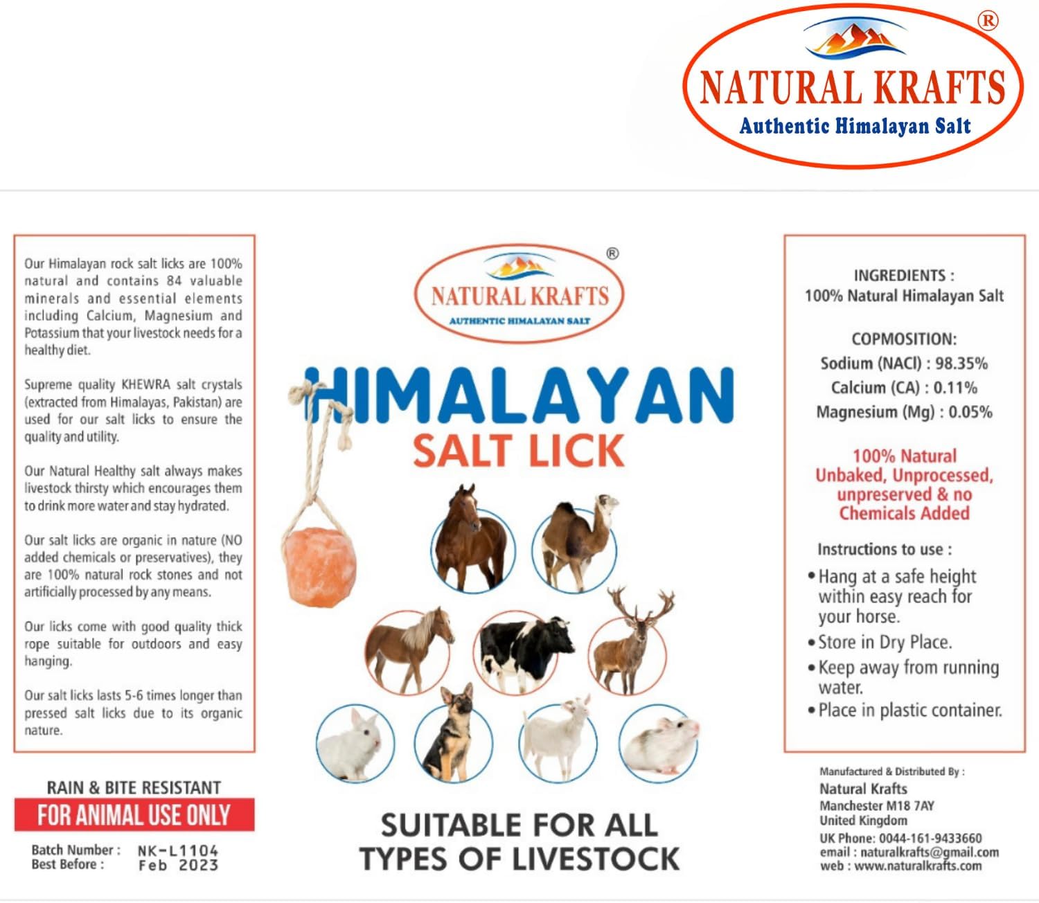 Himalayan Salt Lick on Ropes for Animals - All Natural Pure Mineral ...