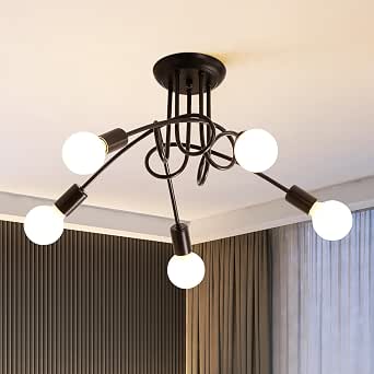 DELIPOP Sputnik Light Fixture, 5 Light Black Vintage Matte Modern ...