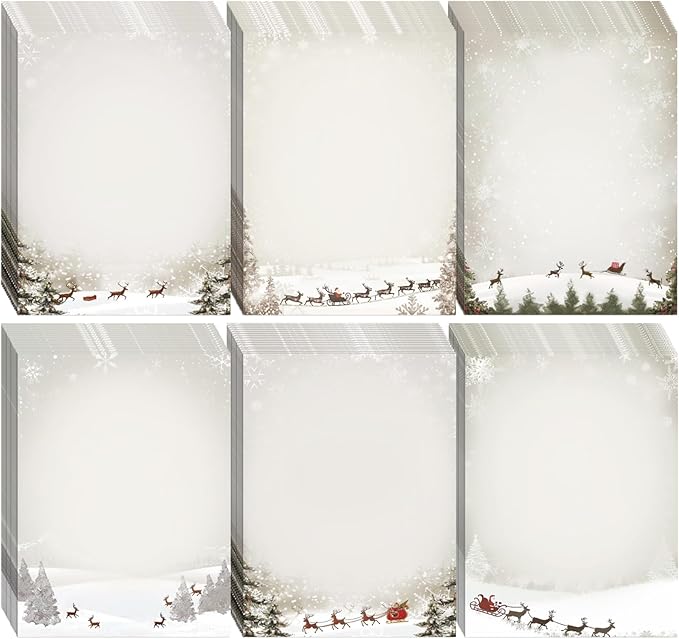 Amazon.com : Affrolling 180 Sheets Santa Reindeer Christmas Stationery ...