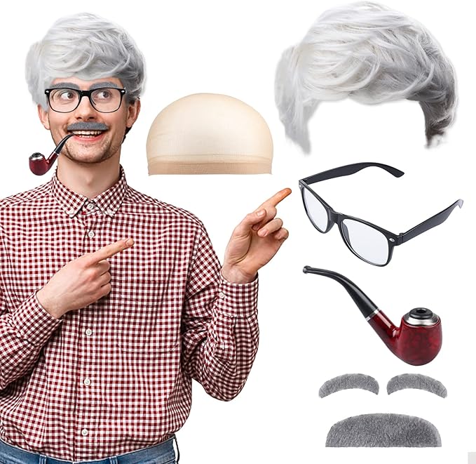 Amazon.com: craftshou 6 PCS Old Man Costume Kit Grandpa Costume ...