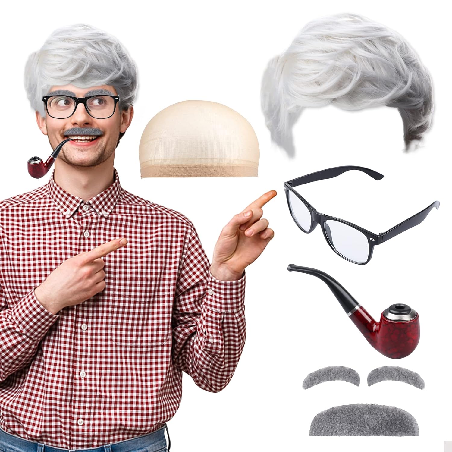 Amazon.com: craftshou 6PCS Old Man Costume Kit Grandpa Costume ...