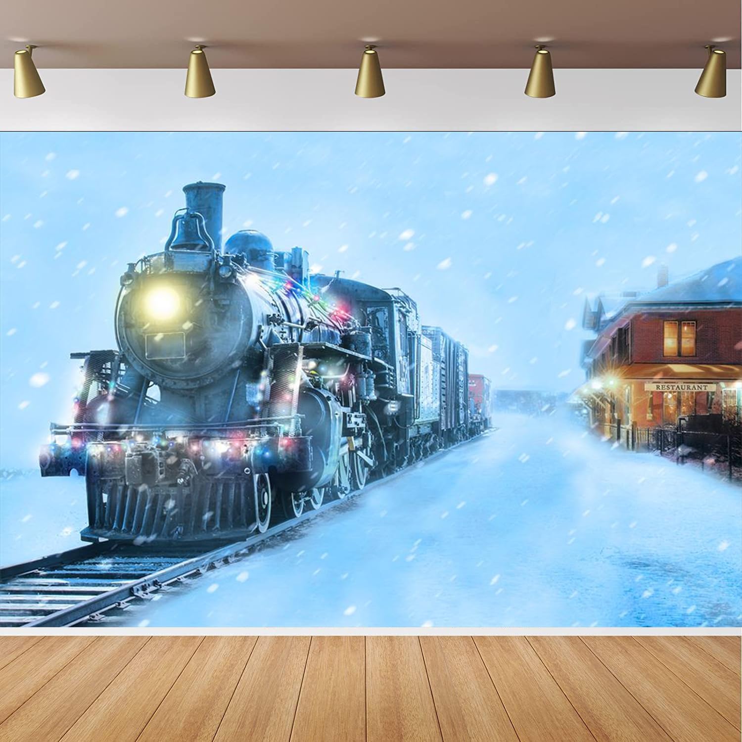 Amazon.com : CapiSco Winter Christmas Train Backdrop for Christmas New ...