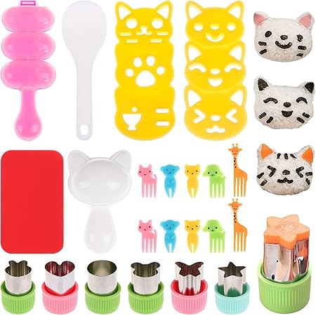 Amazon.com | Cute Cat Rice Ball Molds 6 Sets Sushi Molds Bento Box ...