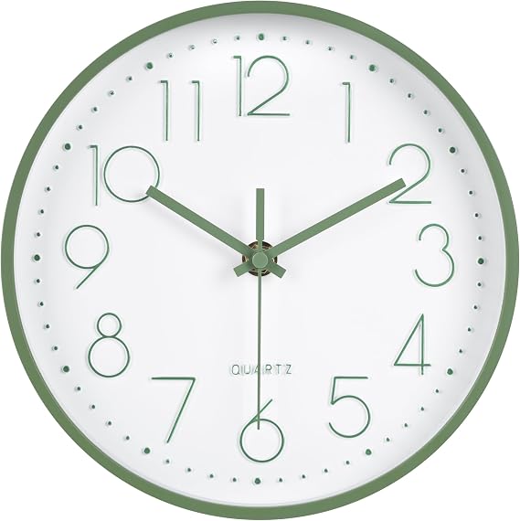 Amazon.com: Horizent Modern Green Bathroom Wall Clocks 8 Inch Non ...
