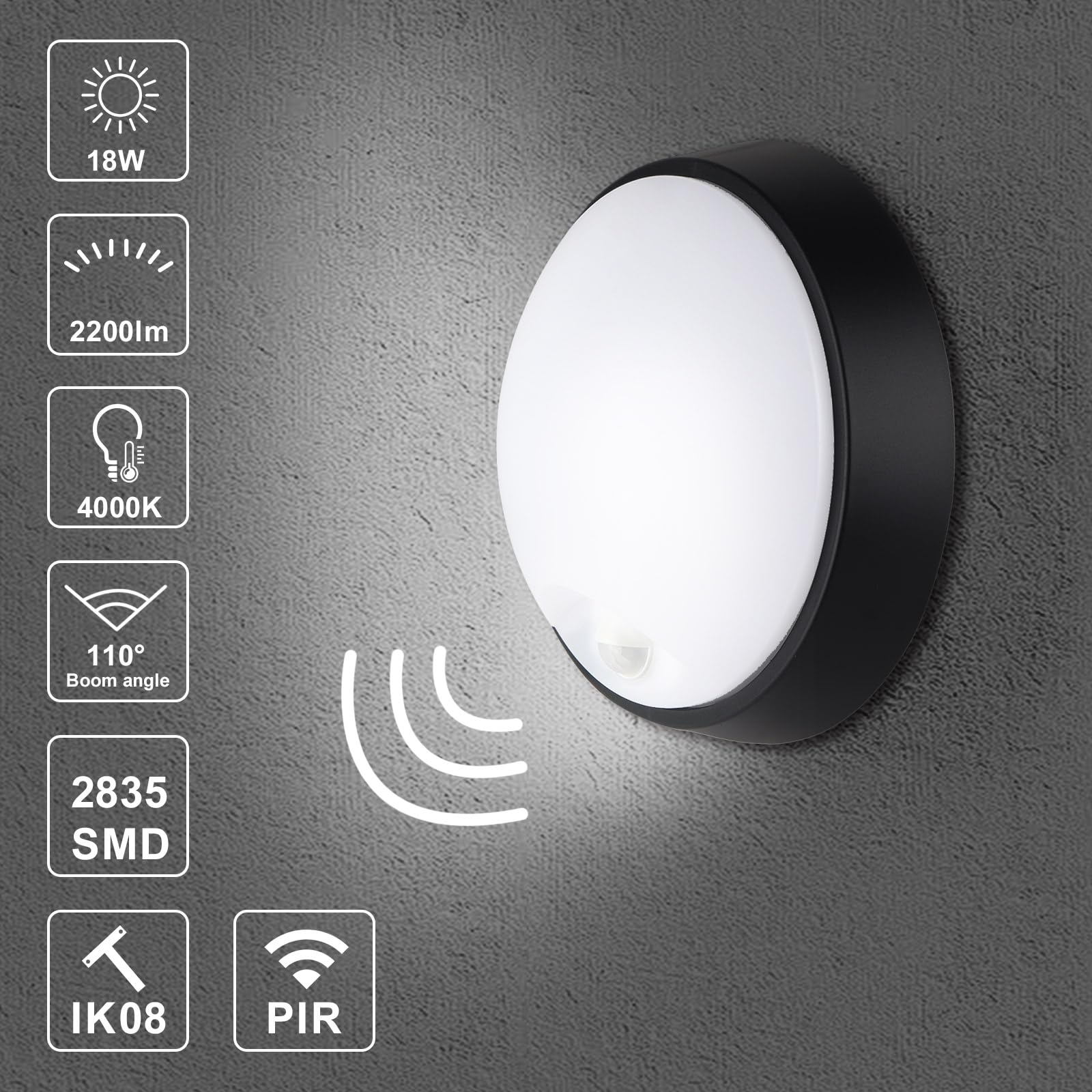 Night Light Round Bulkhead Light, E27 Lamp Nautical Aluminum Wall ...