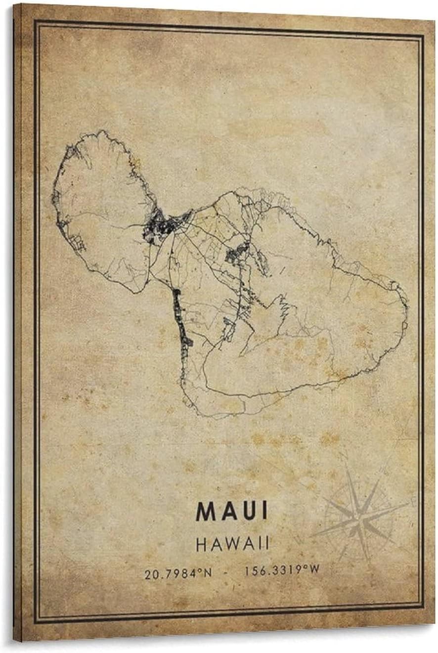 Amazon.com: Maui Map Print Maui Hawaii Map Maui City Road Map Canvas Art Poster and Wall Art ...