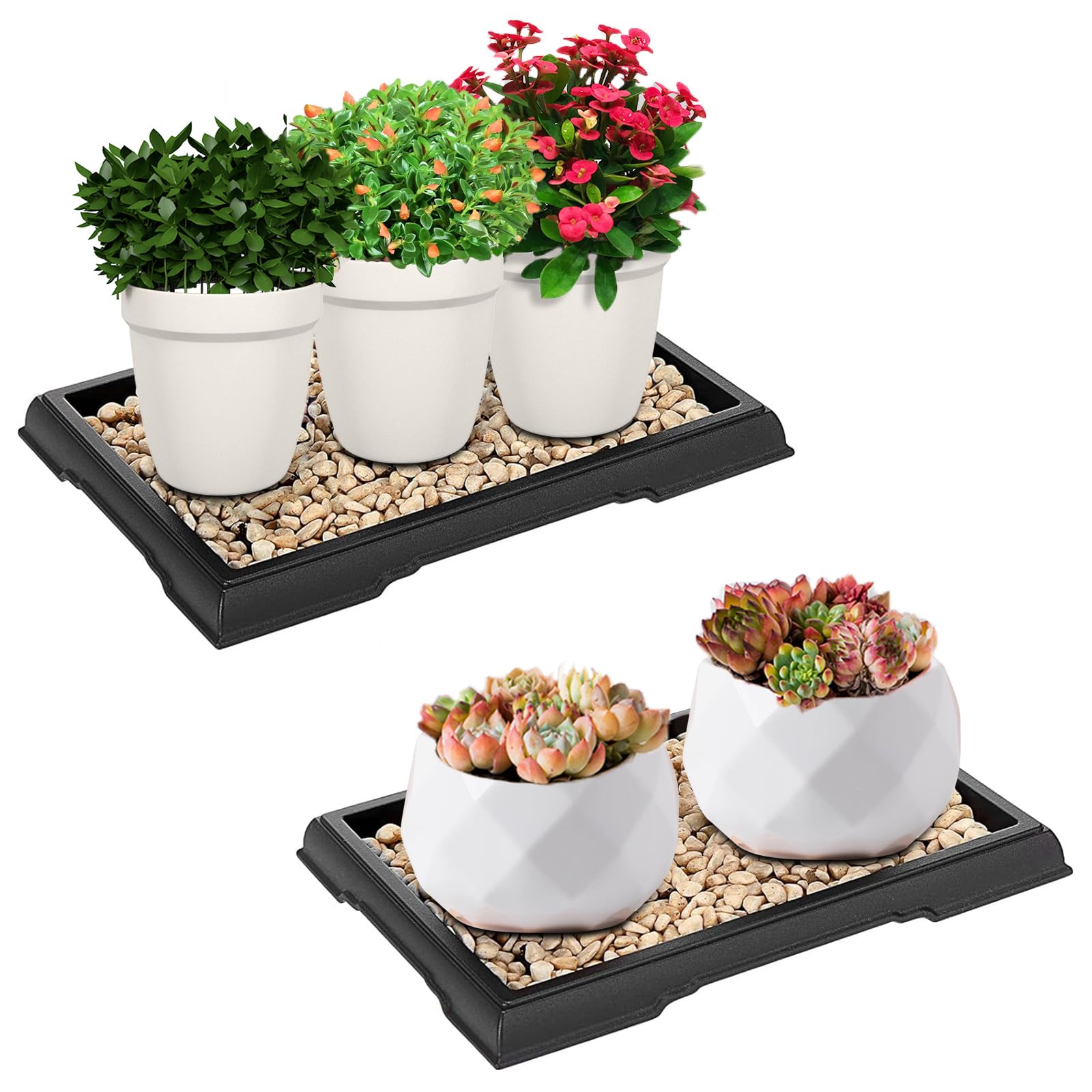 ACTIMED 2 Pack Bonsai Humidity Tray Drip Tray Rectangular Plastic Plant ...