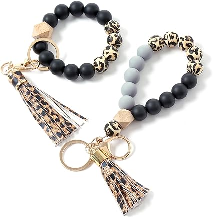 Alysha 2PCS Silicone Beaded Bracelet Keychain, Key Ring Bangle Wristlet ...
