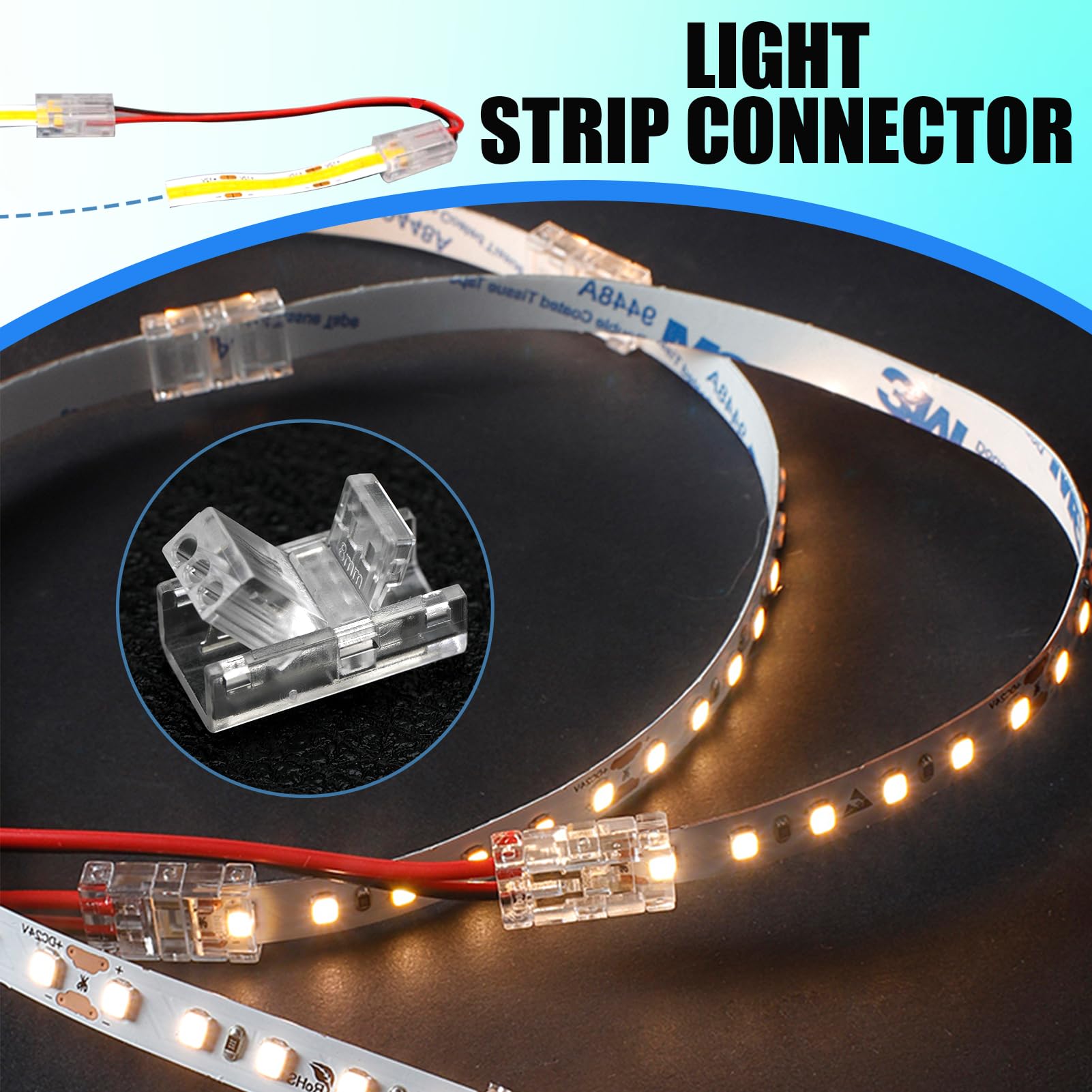10Pcs 2-Pin COB LED Strip Connectors, 8mm Unwired Clips Connectors ...