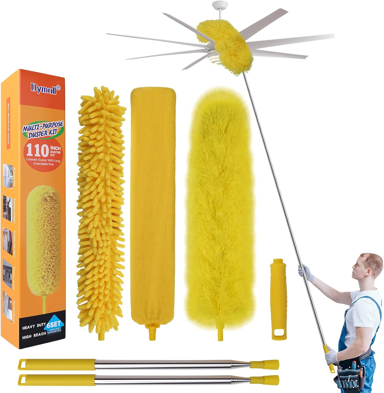 Cobweb Duster with Extension Pole, 110" Microfiber Feather Duster Kit ...