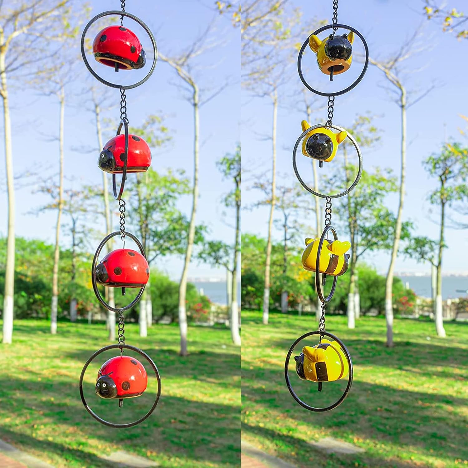 Amazon.com : 2 Packs Outdoor Ceramics Wind Chimes Ladybug and Bee ...