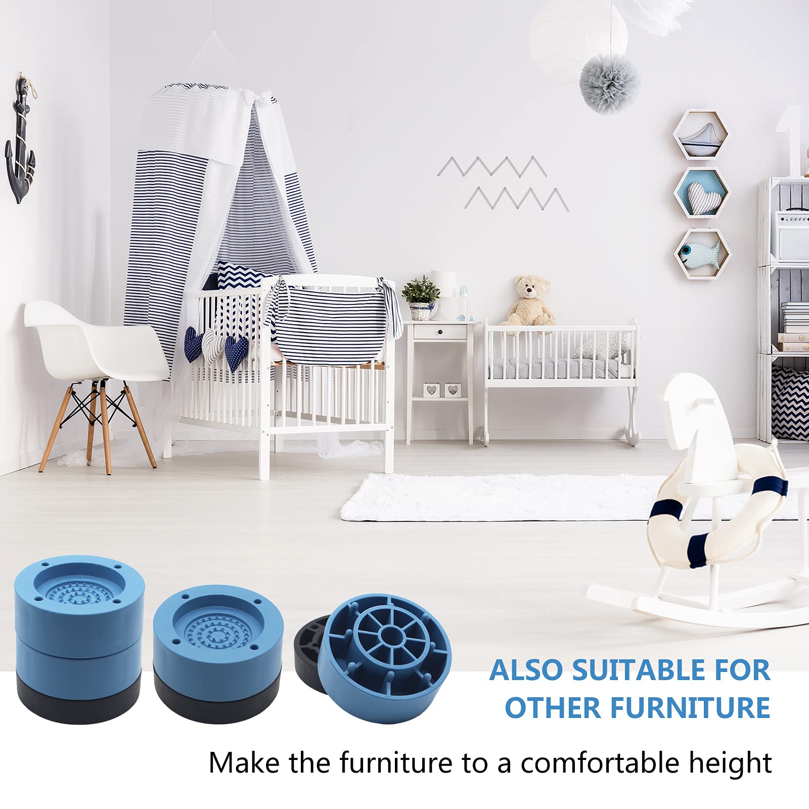 HANIHUA Round Bed Risers 4 Pack Blue Heavy Duty Furniture Risers Lifts ...