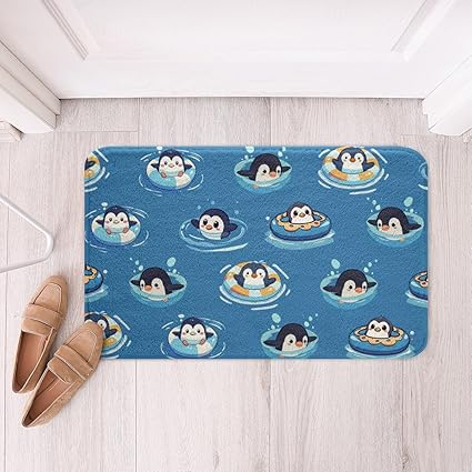 Erosebridal Penguin Bathroom Rugs 20" x 32" Swimming Ring Bath Mat Sea ...