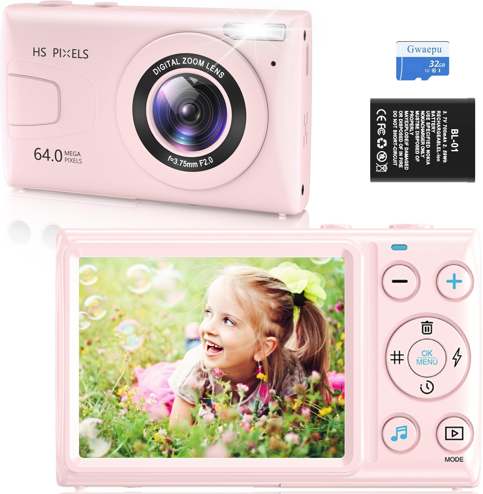 Amazon.com : Pink Kids 4K Digital Camera: Compact Camera for ...