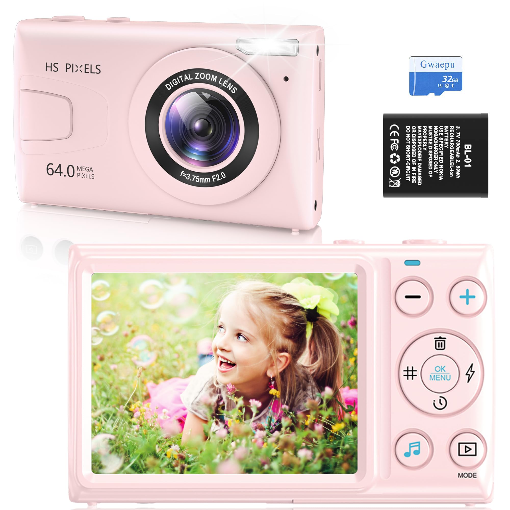 Amazon.com : Pink Kids 4K Digital Camera: Compact Camera for ...