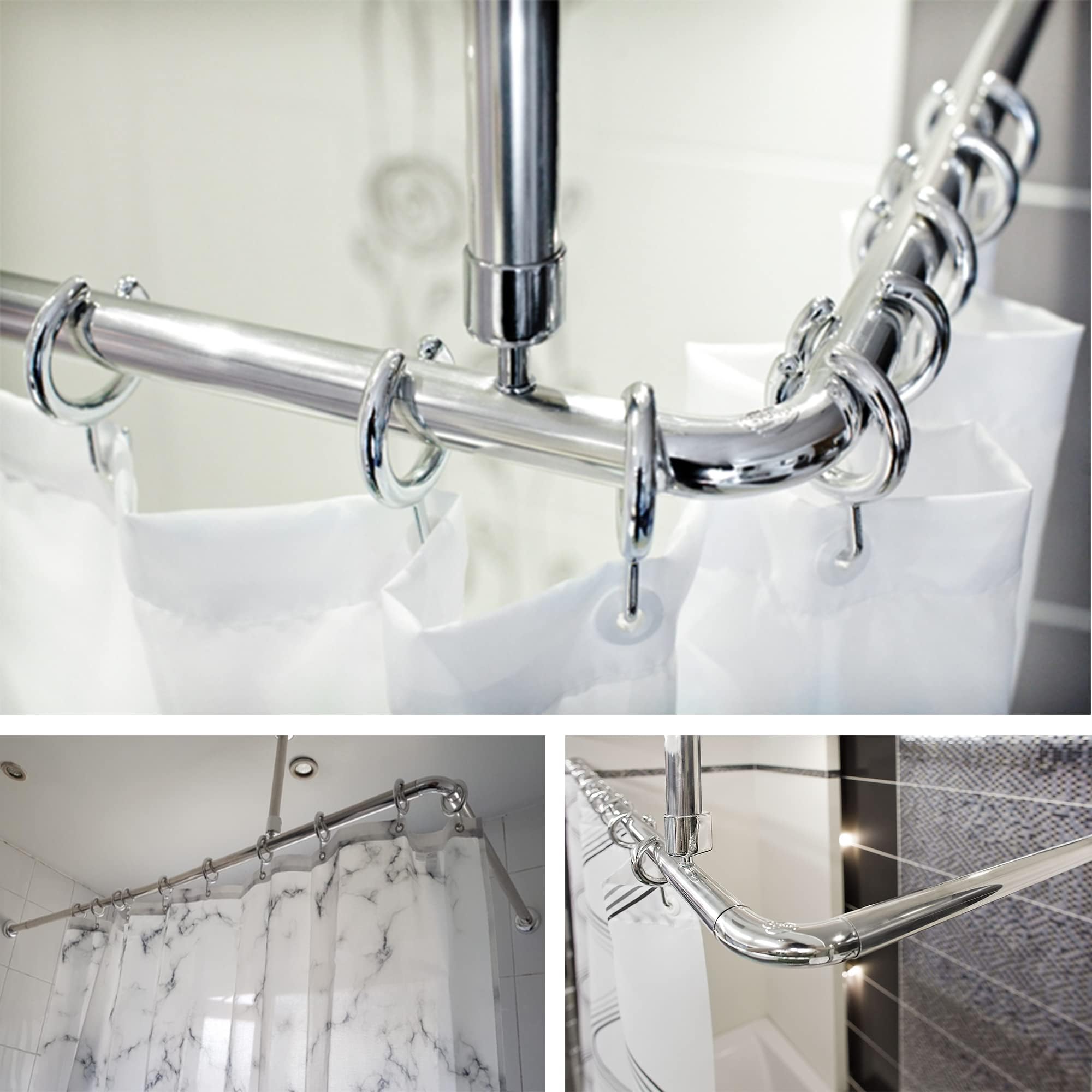 Home Flair Chrome Shower Curtain Rail | Non Rust L Shaped Shower ...