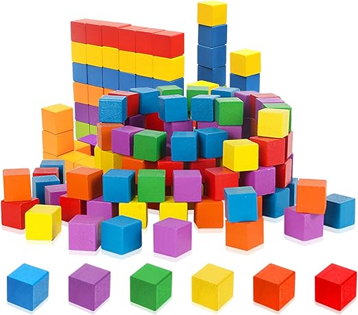 Amazon.com: Cube Blocks, 200 Pack Colorful Square Wooden Building ...