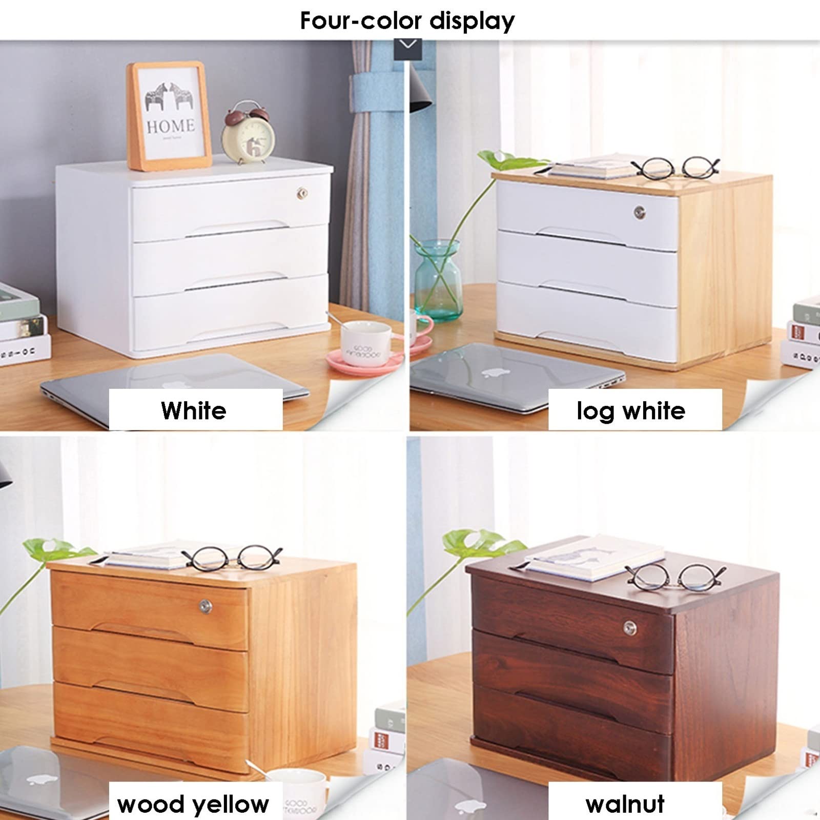 Counter Top Drawers Wooden Desktop Storage Box With 3 Drawers, Office ...