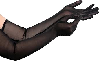 Amazon.com: FdcLixuvol Long Women's Stretchy Black Sheer Gloves Long ...