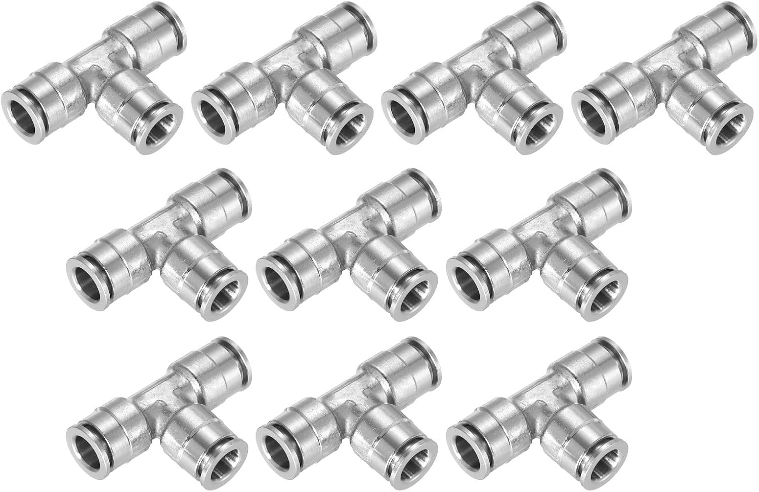 uxcell 8mm OD Tee Push to Connect Tube Fittings Nickle-Plated Brass ...