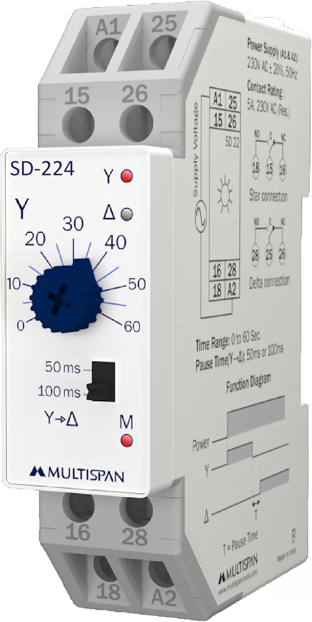 Multispan SD-224 Star Delta Timer Supply 415V AC : Amazon.in ...