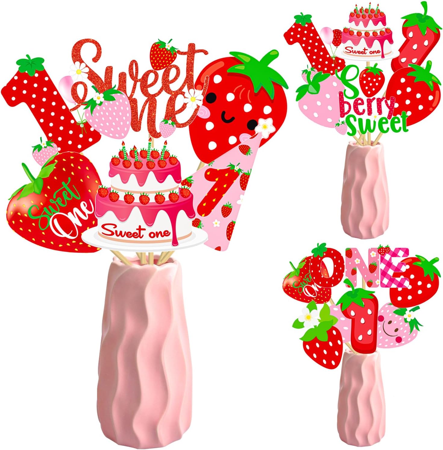 Amazon.com: Berry Sweet One Centerpiece Sticks Strawberry First Party ...