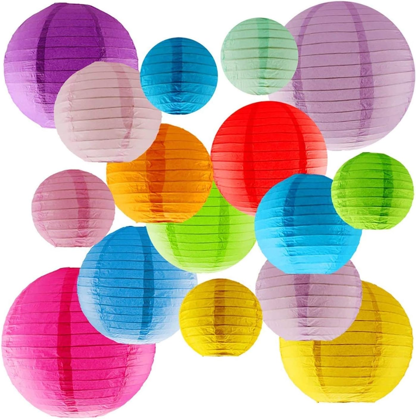 16 PCS Paper Lanterns Round Colorful Paper Lantern With Wire Ribbing 16-pcs-paper-lanterns-round-colorful-paper-lantern-with-wire-ribbing