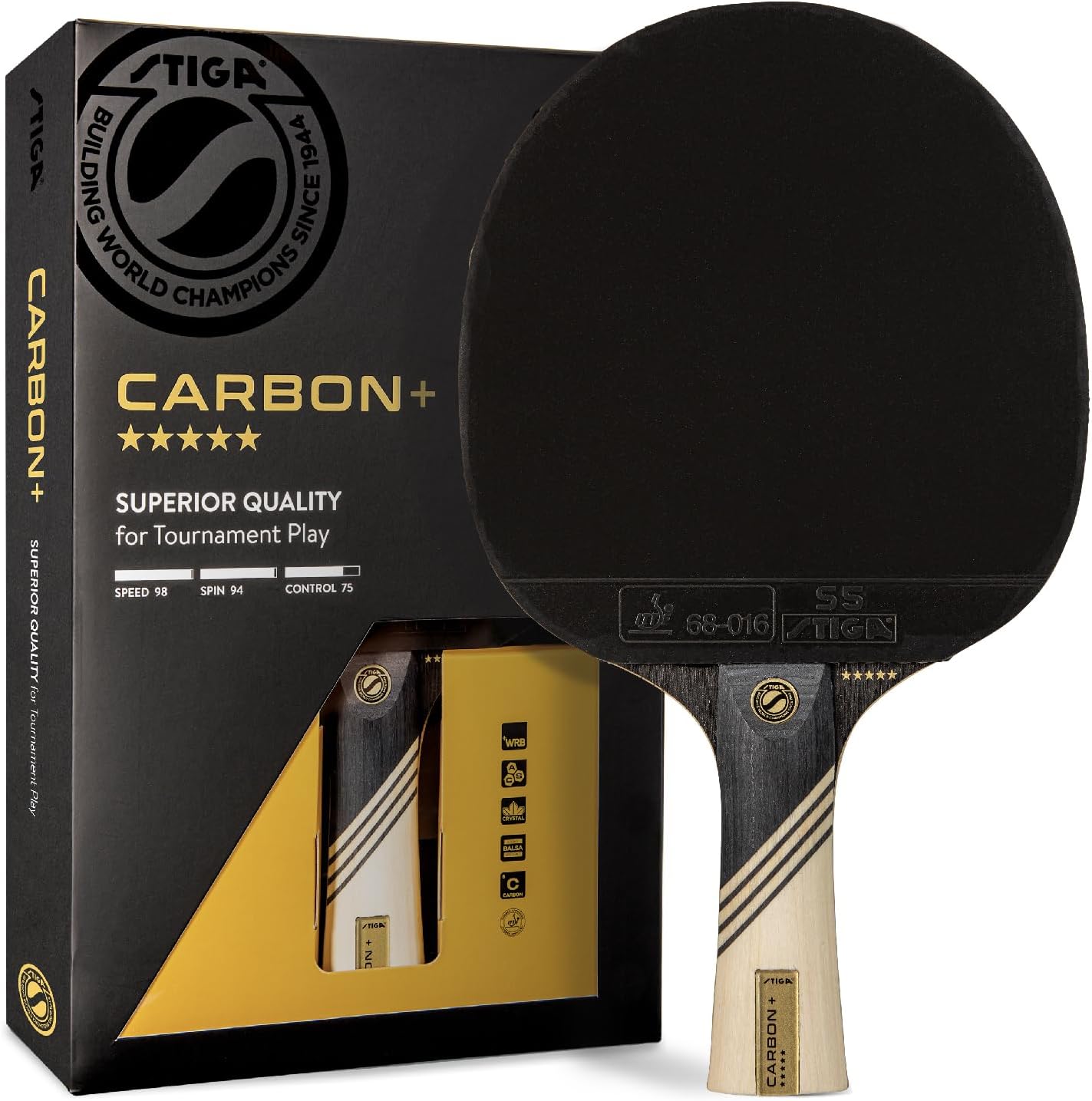 STIGA Carbon+ Ping Pong Paddle – 7-ply Extra Light Carbon Fiber Blade ...