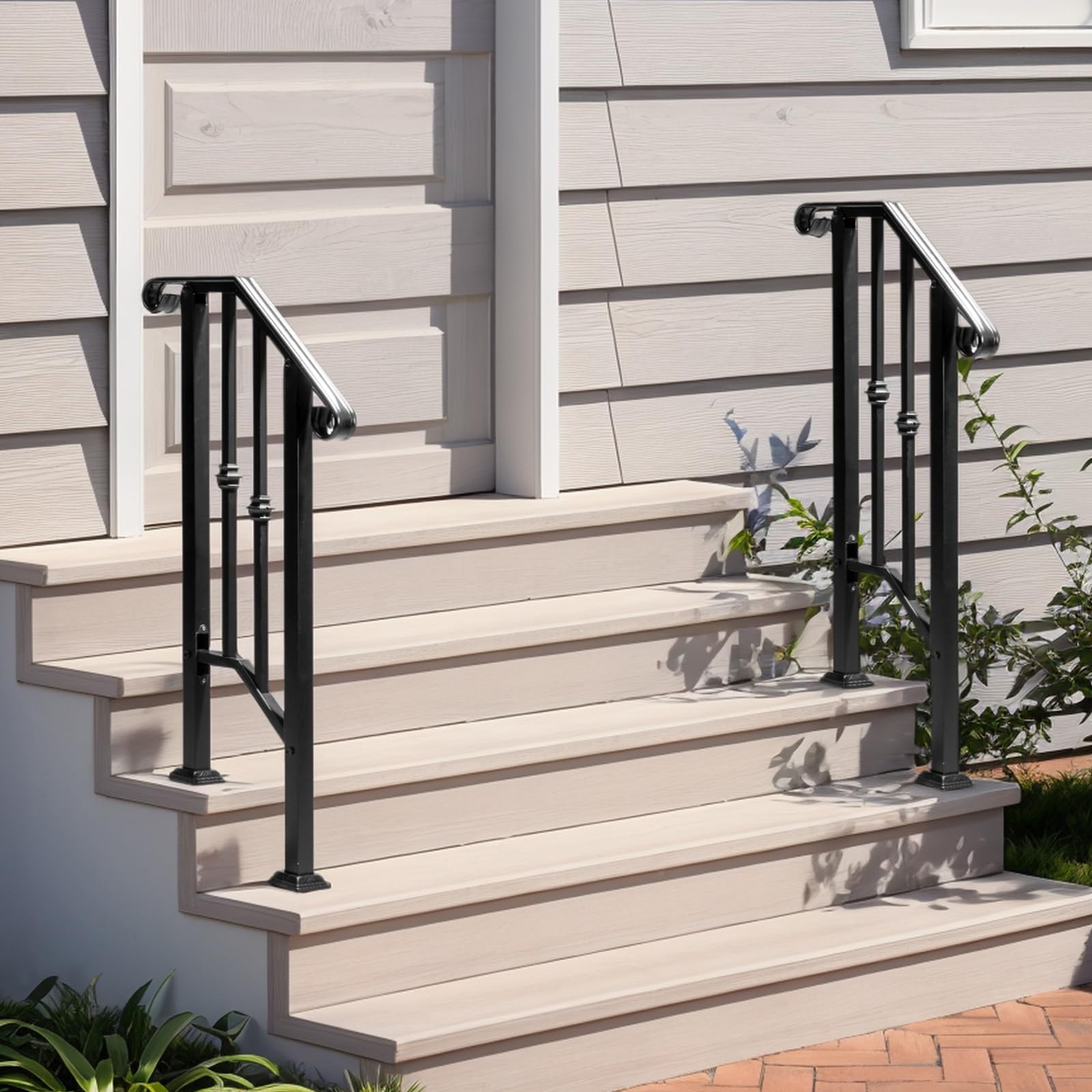 Snapklik.com : 2 Pack 2 Step Handrails For Outdoor Steps, Wrought Iron ...