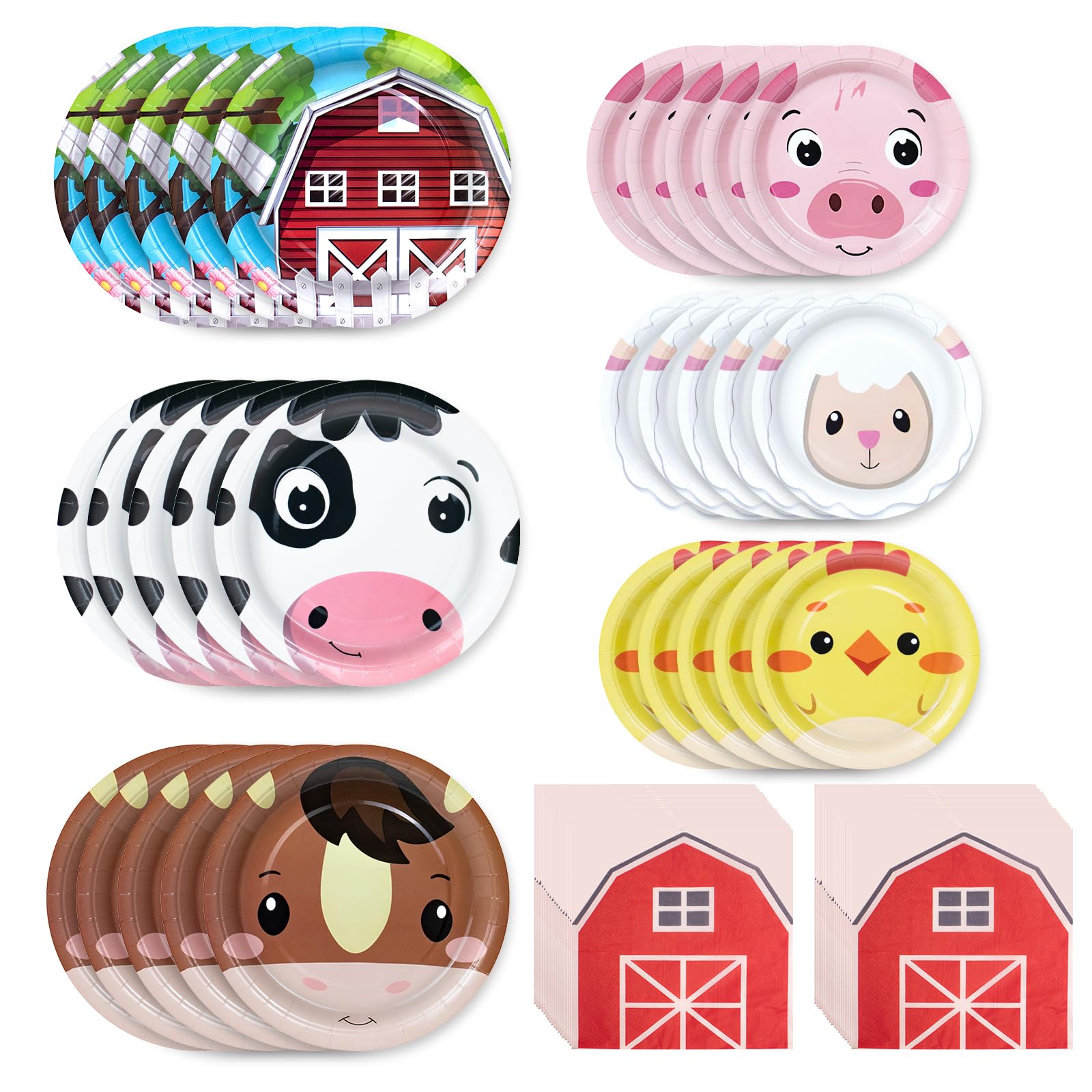 Amazon.com: 180Pcs Farm Animals Party Supplies Paper Plates and Napkins ...