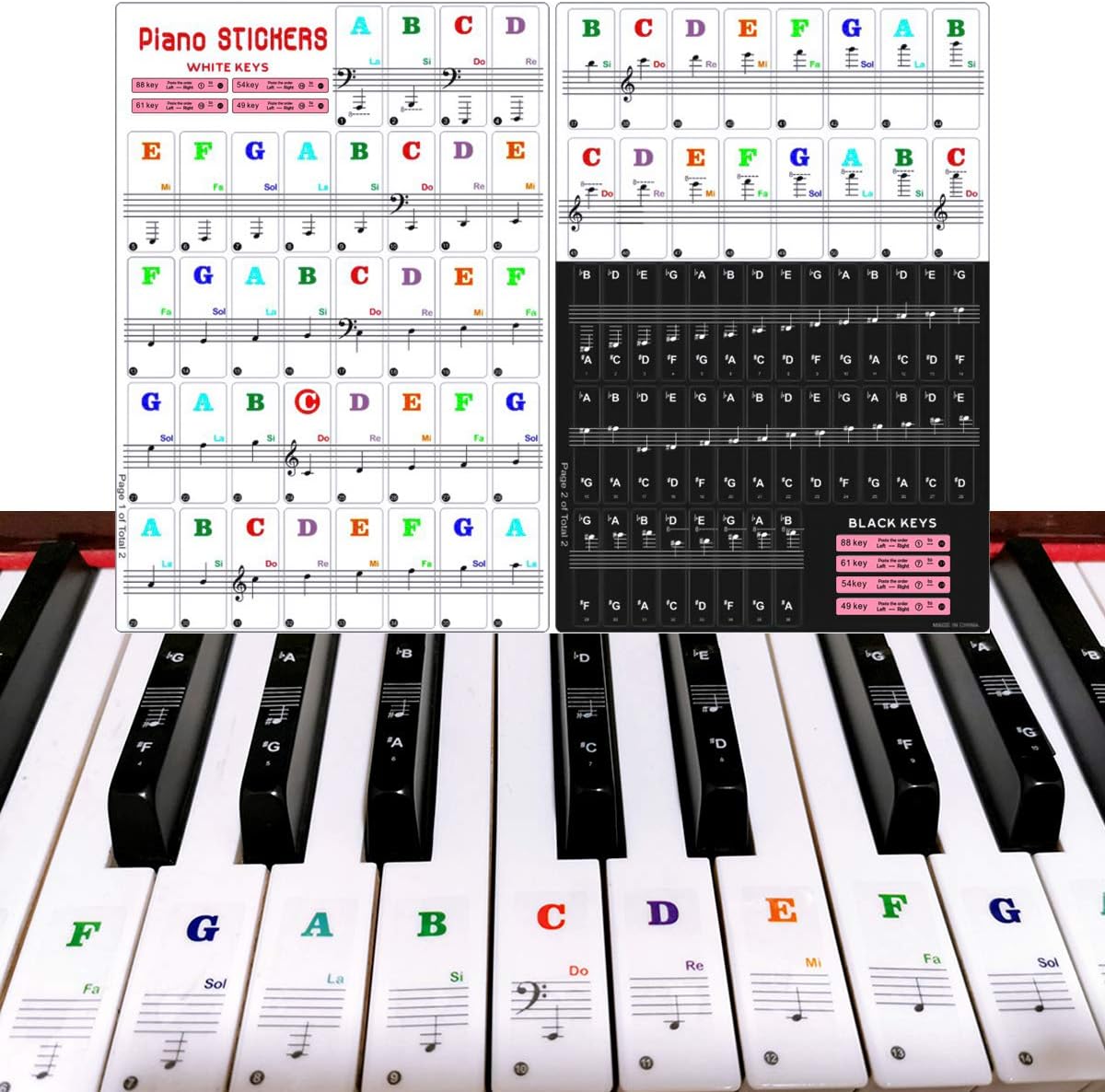 Amovibles Autocollants de Clavier de Piano, Touches Note Autocollant ...