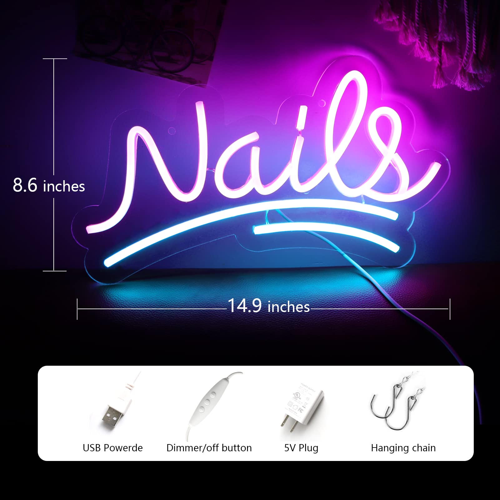 JFLLamp Nails Neon Signs for Wall Decor Neon Lights for Bedroom Led ...