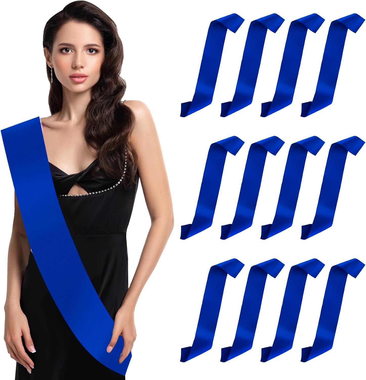 Amazon.com: Blue Sash 12 Pcs Dark Royal Blue Blank Sash Bulk Prom Queen ...
